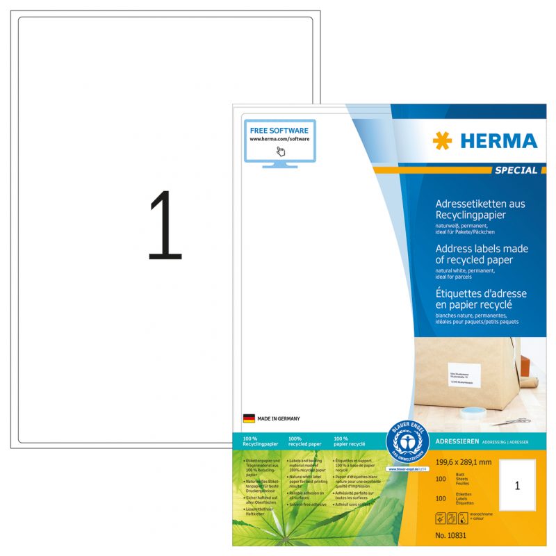 Address Labels made of Recycled Paper A4, 199.6 x 289.1mm, White ...