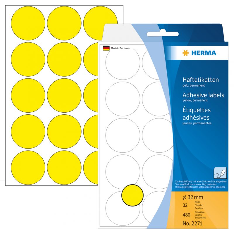 Dot Labels, 32mm, Round, Yellow, Permanent Adhesion, for Hand Lettering ...