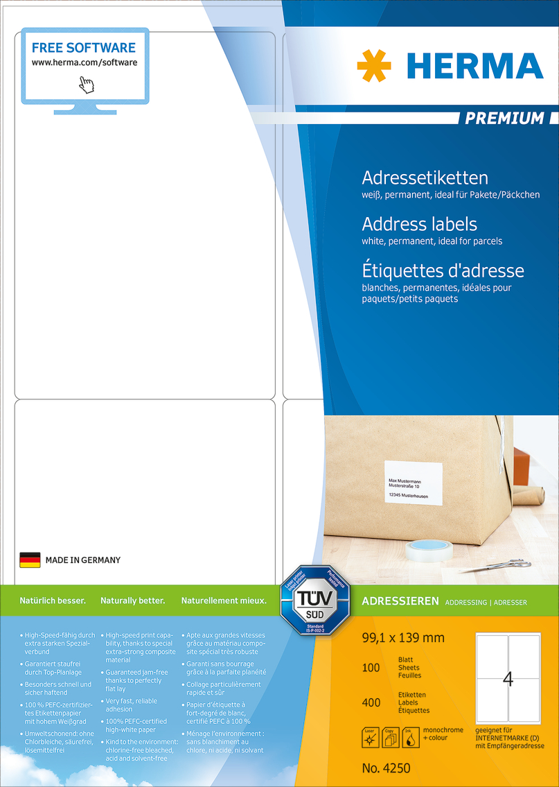 Premium A4 Address Labels, 4UP, 100 Sheets (400 labels / 100 sheets ...